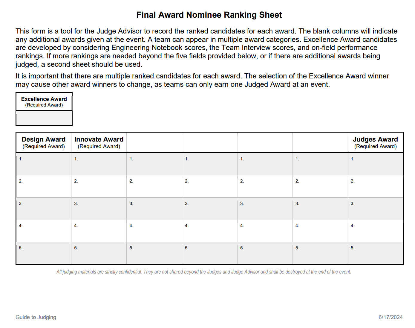Judging Resource: Final Award Nominee Ranking Sheet – REC Library