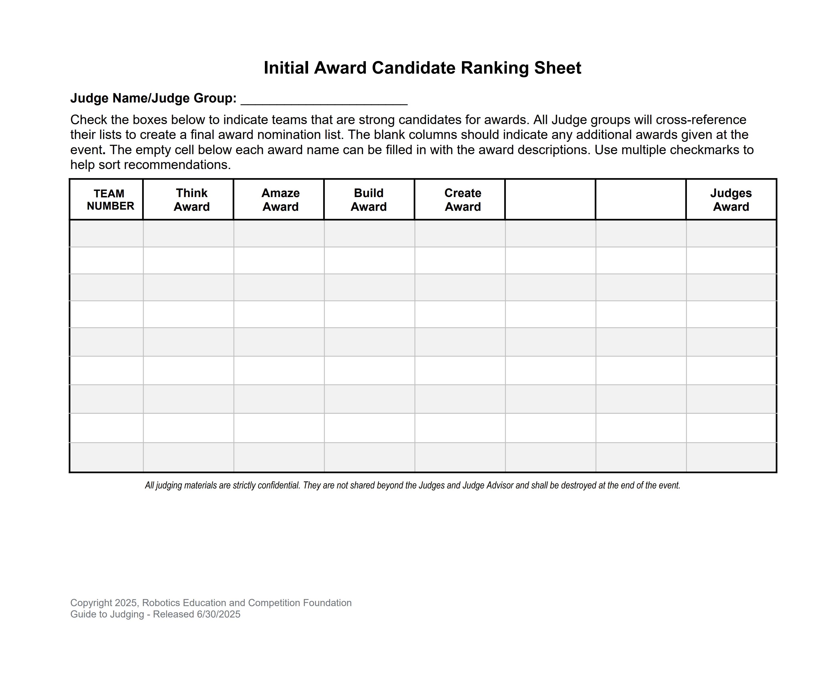 Judging Resource: Initial Award Candidate Ranking Sheet – RECF Library
